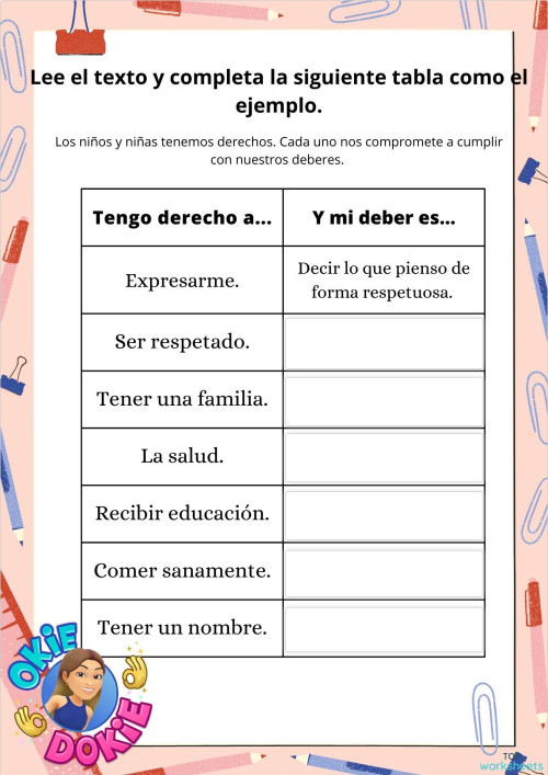Deberes y derechos. Ficha interactiva | TopWorksheets