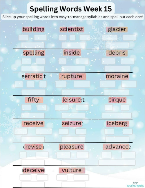 Spelling Words Week 15.3. Interactive worksheet | TopWorksheets