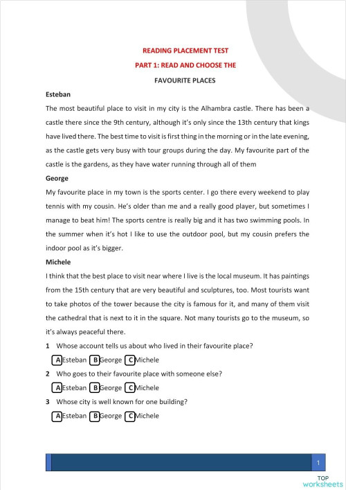 READING PRACTICE TEST. Interactive worksheet | TopWorksheets