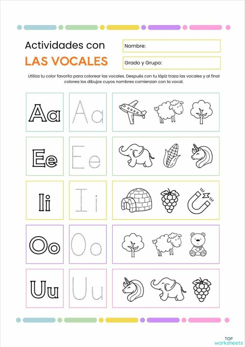 Hoja de Trabajo del Abecedario Relacionar Infantil Acuarela Pastel ...