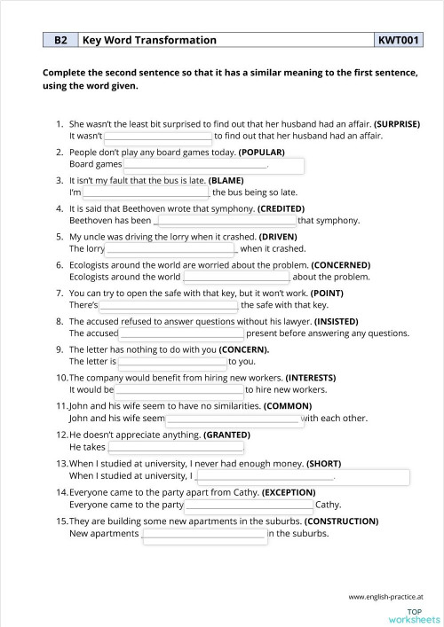Sentence Transformation 1. Interactive worksheet | TopWorksheets