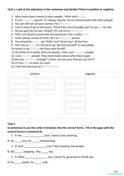 Personality adjectives. Interactive worksheet | TopWorksheets