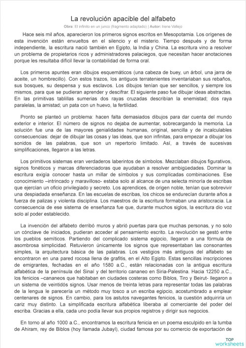 La revolución apacible del alfabeto. Ficha interactiva | TopWorksheets