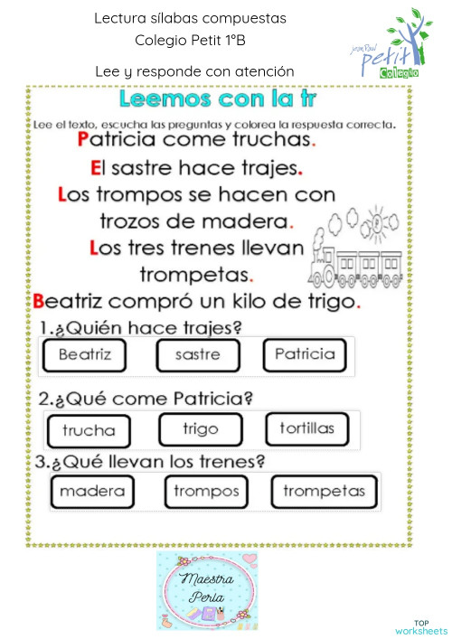 Lectura con TR. Ficha interactiva | TopWorksheets