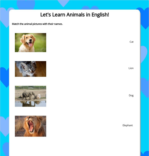 Let's Learn Animals in English!. Interactive worksheet | TopWorksheets