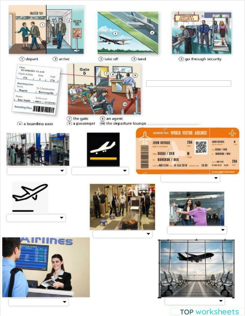 At the airport. Interactive worksheet | TopWorksheets