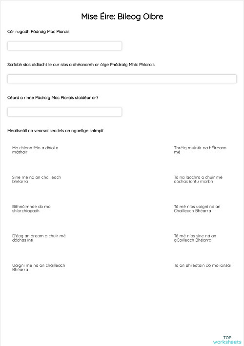 Irish: interactive worksheets and online exercises | TopWorksheets
