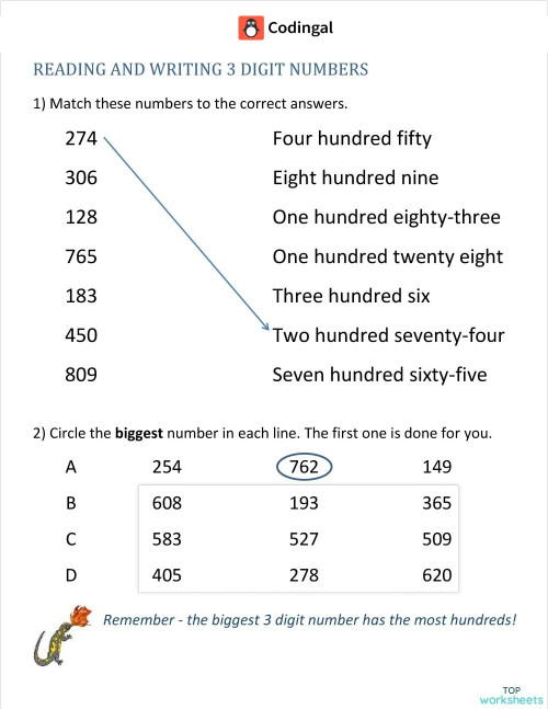 M_G02M03L14_WC02_Number names upto 999. Interactive worksheet ...