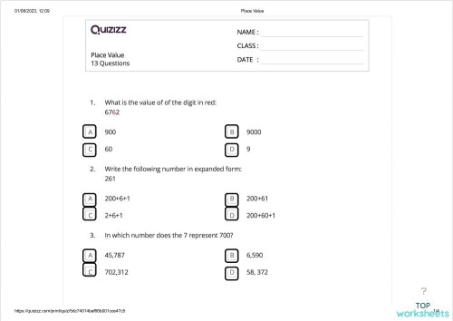 Place value assessment. Interactive worksheet | TopWorksheets