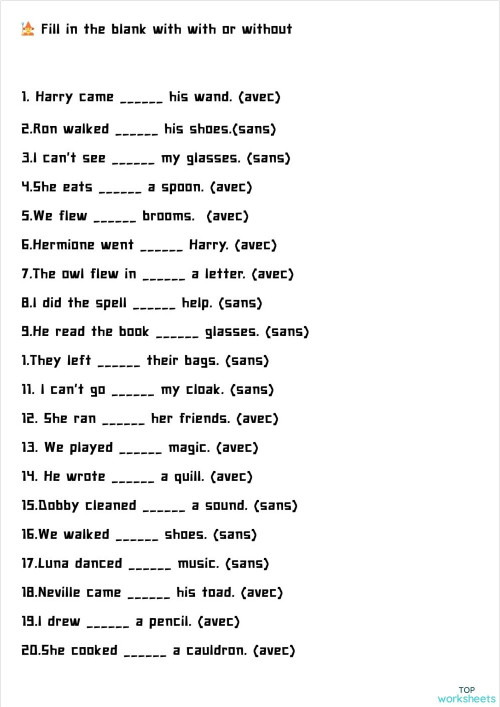 withou/without anymore HP. Interactive worksheet | TopWorksheets