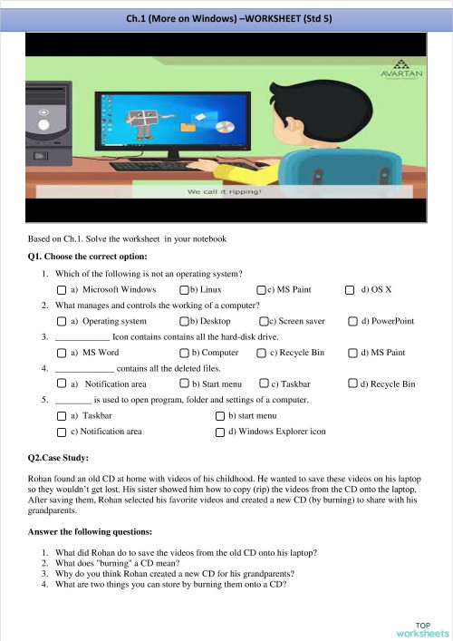 Ch.1 (More on Windows) WORKSHEET -Std 5. Interactive worksheet | TopWorksheets