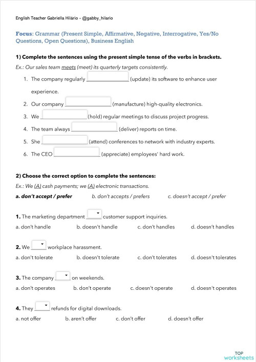 Business English - Lesson 1A - Present Simple. Interactive worksheet ...