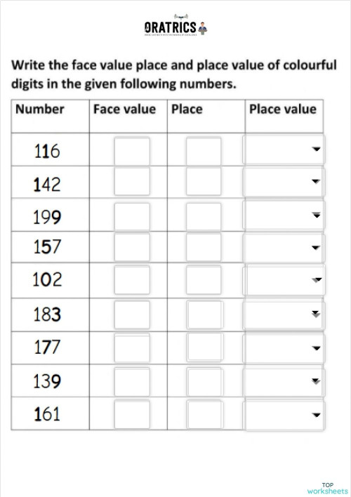 Face Value and Place Value. Interactive worksheet | TopWorksheets