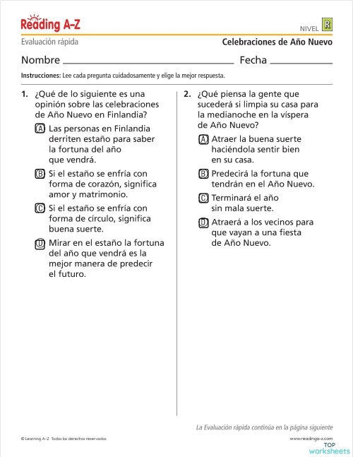 Celebraciones de Año Nuevo. Ficha interactiva | TopWorksheets