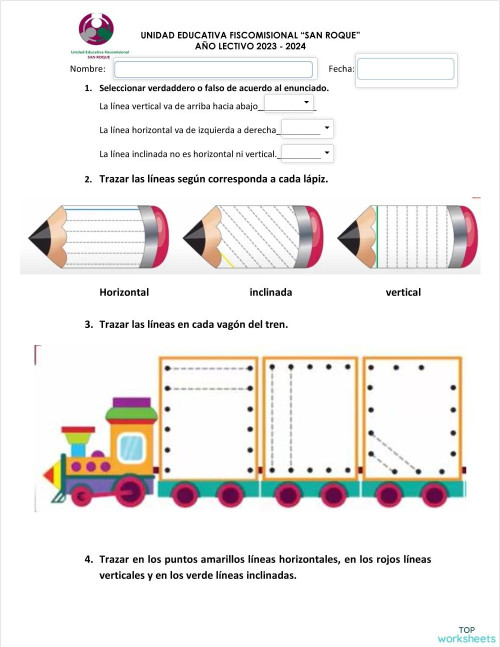 Líneas inclinada, horizontal y vertical. Ficha interactiva | TopWorksheets