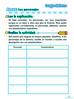 Los personajes. Ficha interactiva | TopWorksheets