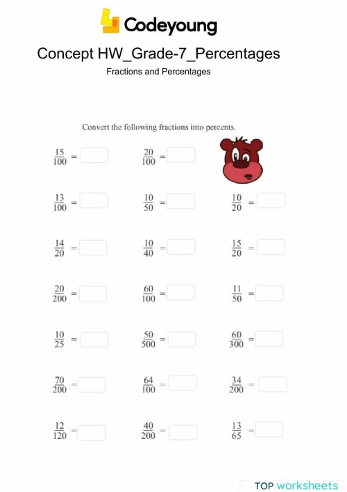 Fractions and Percentages Concept HW. Interactive worksheet | TopWorksheets