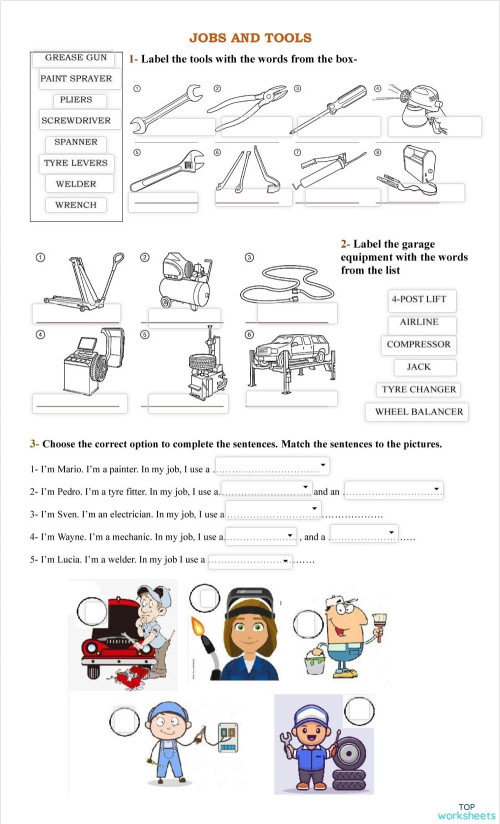 JOBS AND TOOLS. Interactive worksheet | TopWorksheets