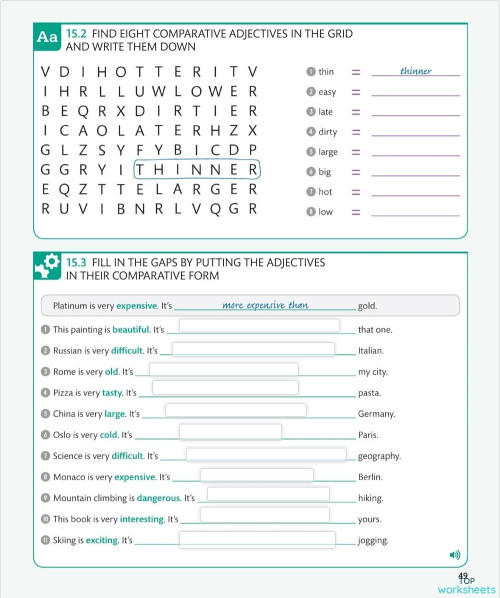 Comparative adjectives a2. Interactive worksheet | TopWorksheets