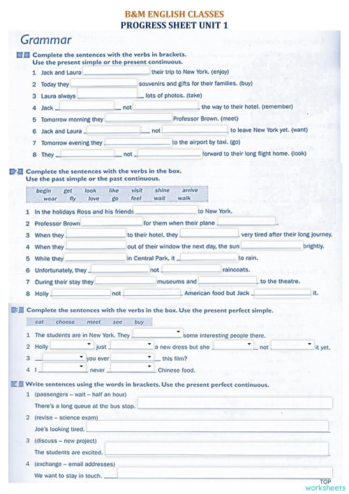 PROGRESS SHEET UNIT 1. Interactive worksheet | TopWorksheets