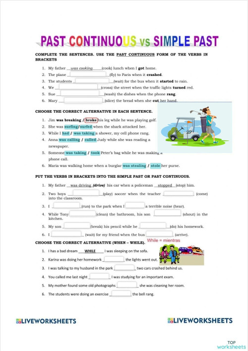 Past continuous vs. Simple past. Interactive worksheet | TopWorksheets