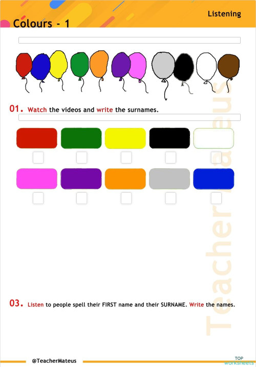Colours - 1 - Listening - TM03XX. Interactive worksheet | TopWorksheets