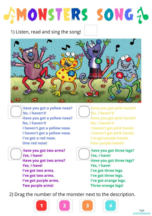 MONSTERS SONG. Interactive worksheet | TopWorksheets