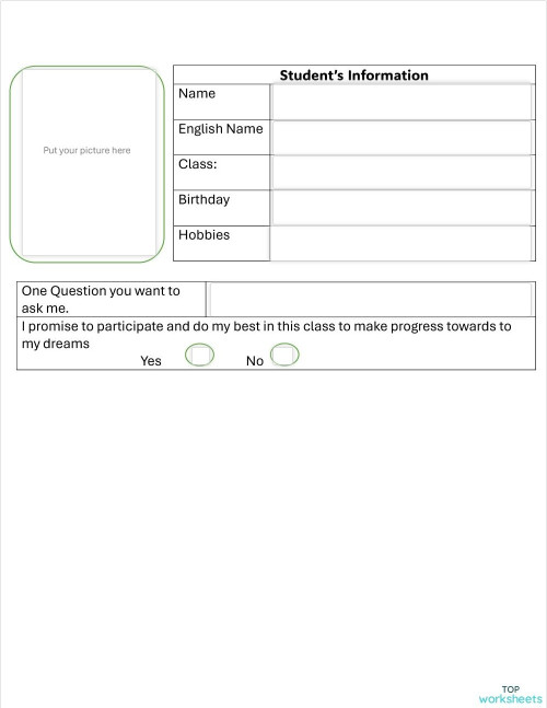 Student Information. Interactive worksheet | TopWorksheets