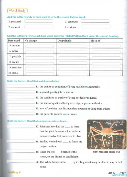 List 27 Word Study Pg 107. Interactive worksheet | TopWorksheets