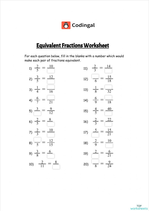 M_G05T01_WC03_ Equivalent Fractions. Interactive worksheet | TopWorksheets