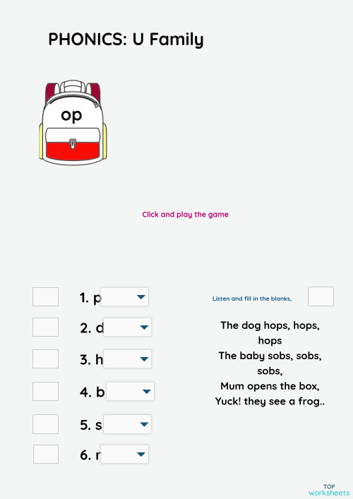 Phonics- O Family. Interactive worksheet | TopWorksheets