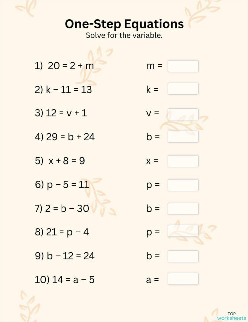 One-Step Equations. Interactive worksheet | TopWorksheets