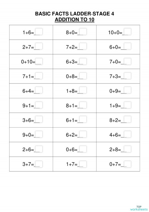 BF - ST4 - Addition to 10. Interactive worksheet | TopWorksheets