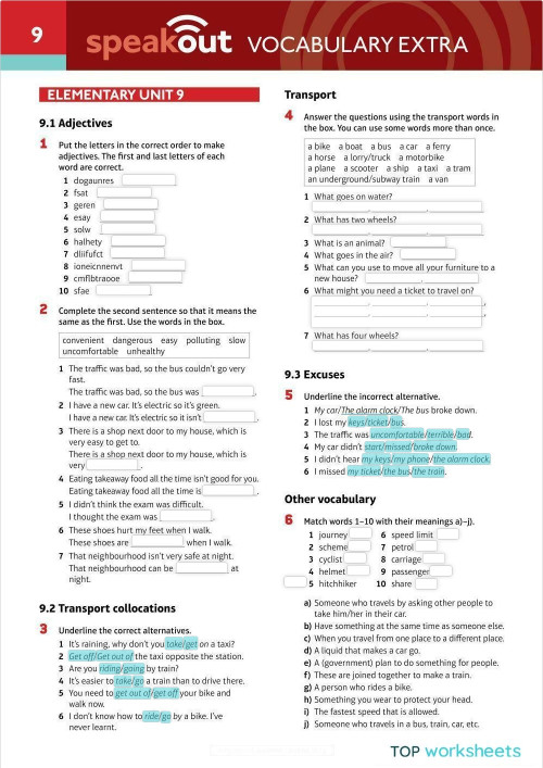Speakout Vocabulary Extra Elementary Unit 9. Interactive worksheet ...