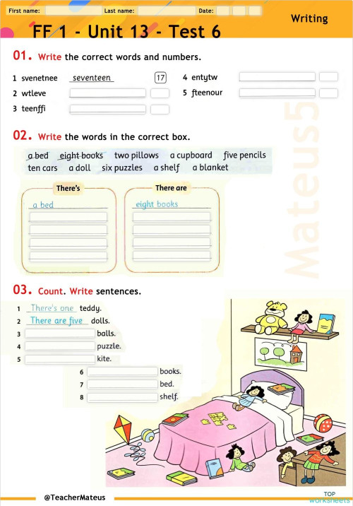 FF 1 - Unit 13 - Test 6 - Writing. Interactive worksheet | TopWorksheets