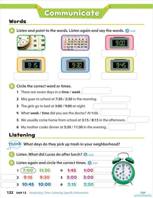 OD2 12 SB 122 123 Communicate. Interactive worksheet | TopWorksheets