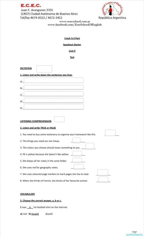 TEST UNIT 9 CRASH 3 4. Interactive worksheet | TopWorksheets