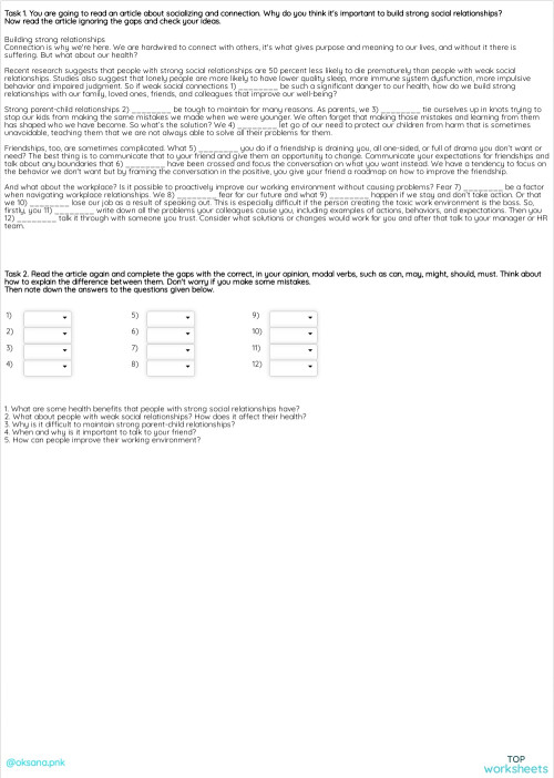 Lesson 3: Building strong relationships (pre-class worksheet ...