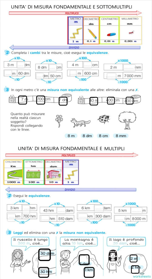 Misure di lunghezza: schede interattive ed esercizi online | TopWorksheets