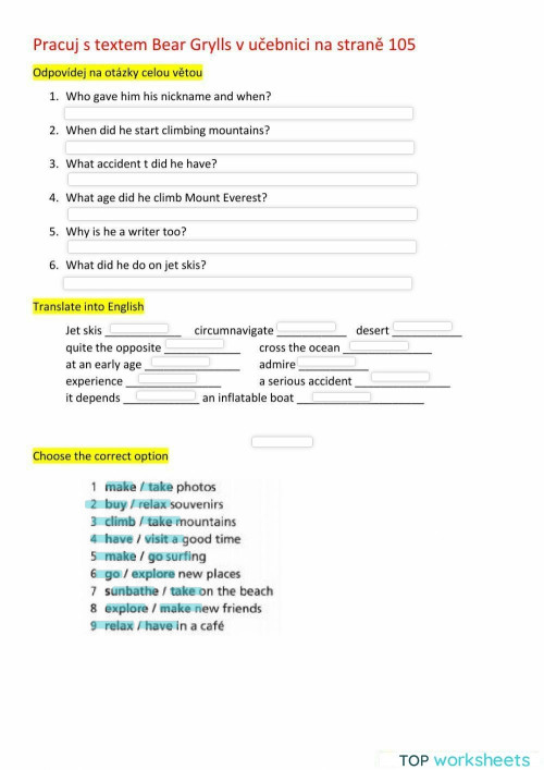 Bear Grylls. Interactive worksheet | TopWorksheets