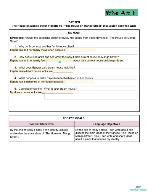 ESL 2 Unit 1 Day 10. Interactive worksheet | TopWorksheets