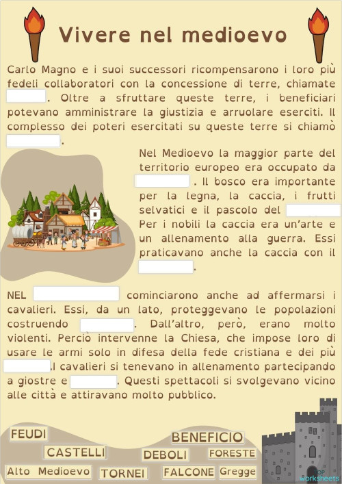 Vivere nel Medioevo. Scheda interattiva | TopWorksheets