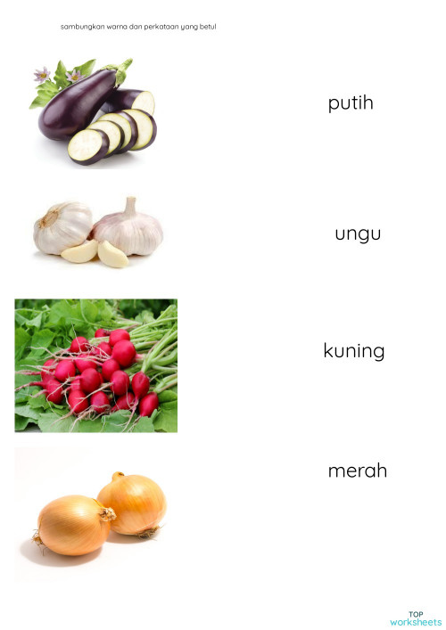 warna sayur-sayuran. Interactive worksheet | TopWorksheets