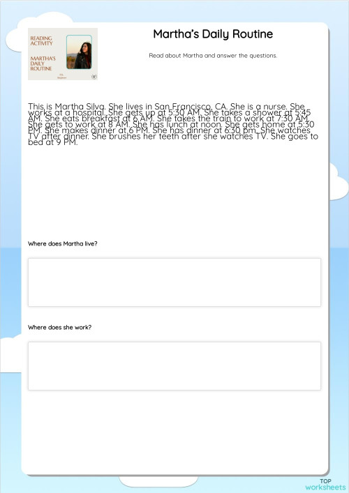 Martha’s Daily Routine. Interactive worksheet | TopWorksheets