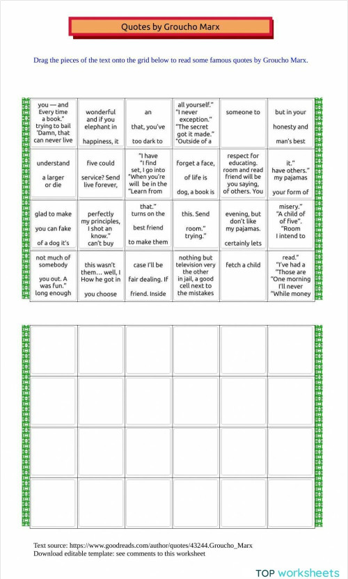 Groucho Marx quotes. Interactive worksheet | TopWorksheets