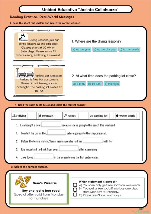 READING COMPREHENSION 1. Interactive worksheet | TopWorksheets