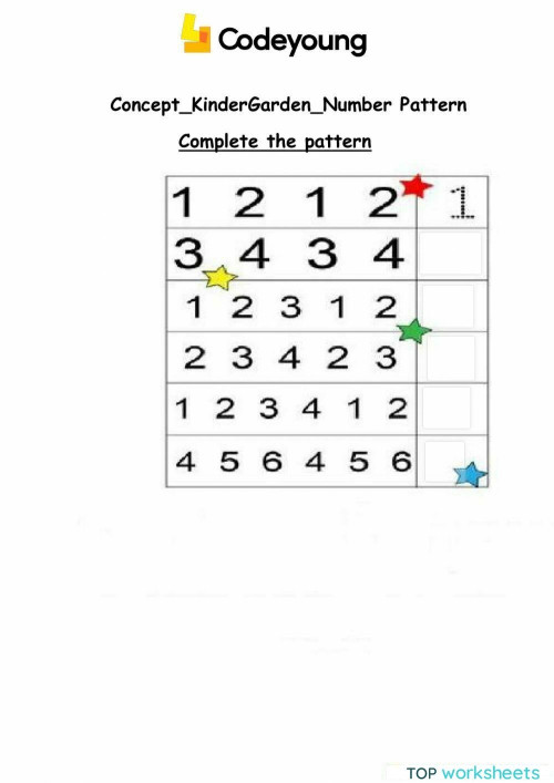 Number patterns exercise for kg. Interactive worksheet | TopWorksheets