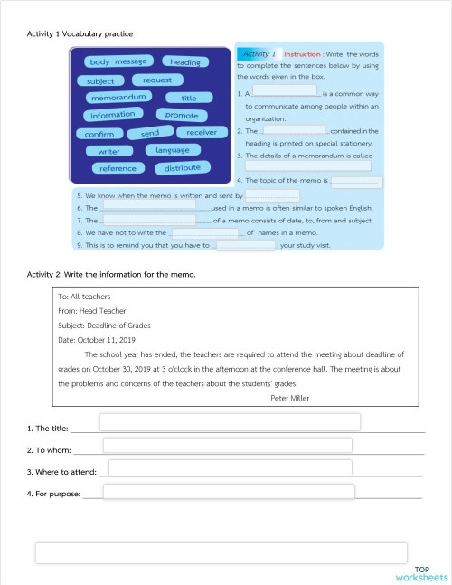 20000-1204 Memo. Interactive worksheet | TopWorksheets