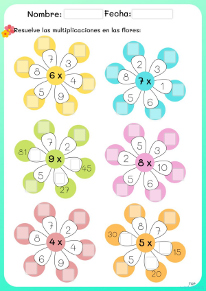 Flores de multiplicaciones. Ficha interactiva | TopWorksheets