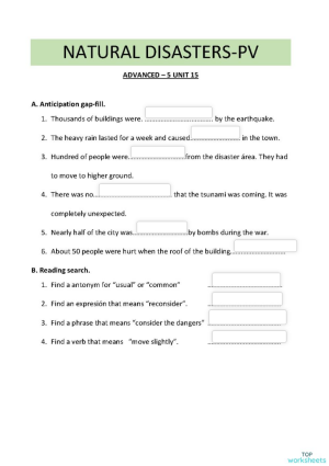 NATURAL DISASTERS -PV ADV-5. Interactive worksheet | TopWorksheets